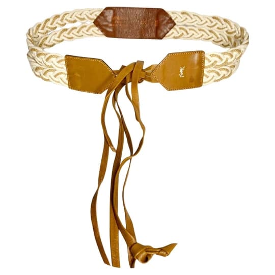 1980s YSL Yves Saint Laurent Cord Tan Leather Tasseled Tie Belt style ...